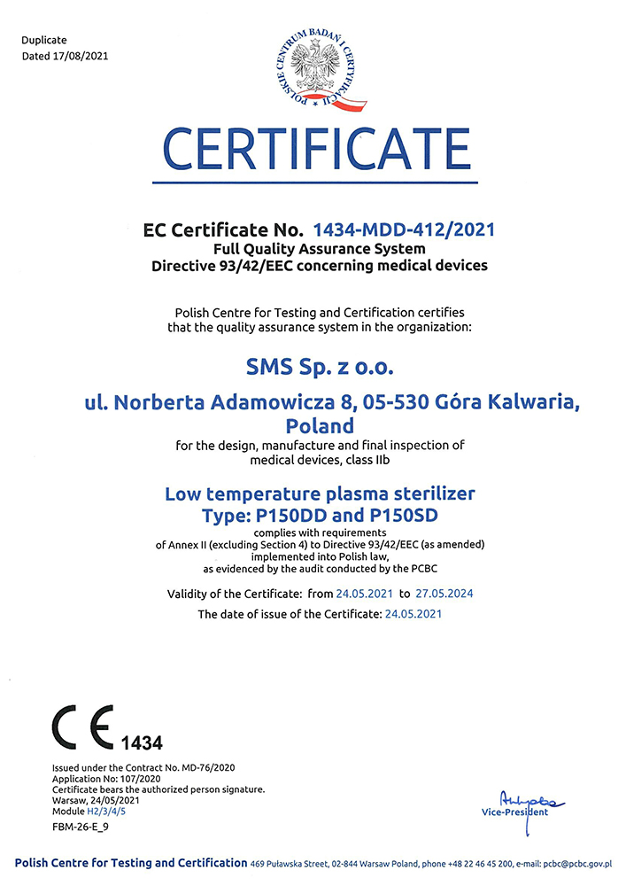 Certificates – SMS – Decontamination solutions