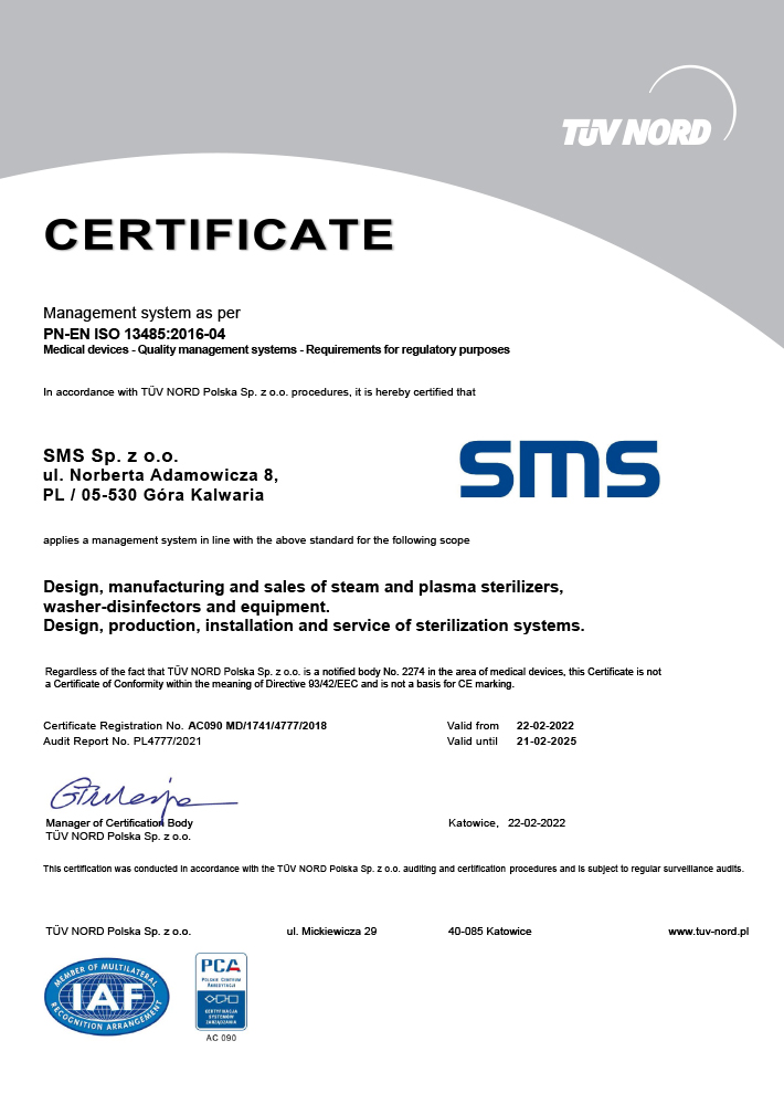 Certificates – SMS – Decontamination solutions